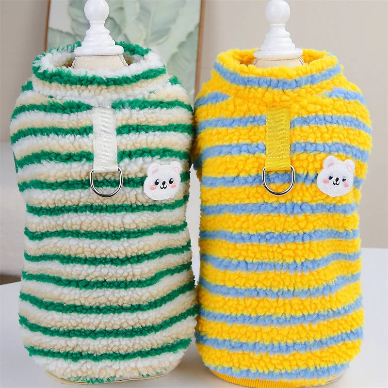 Fleece Cute Pet Dog Clothes Winter Warm Coat for Dogs Costume Stripe ...