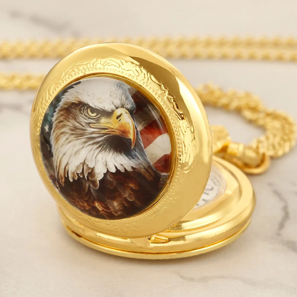 Vintage Golden Eagle Design Quartz Pocket Watch Women Men Necklace ...