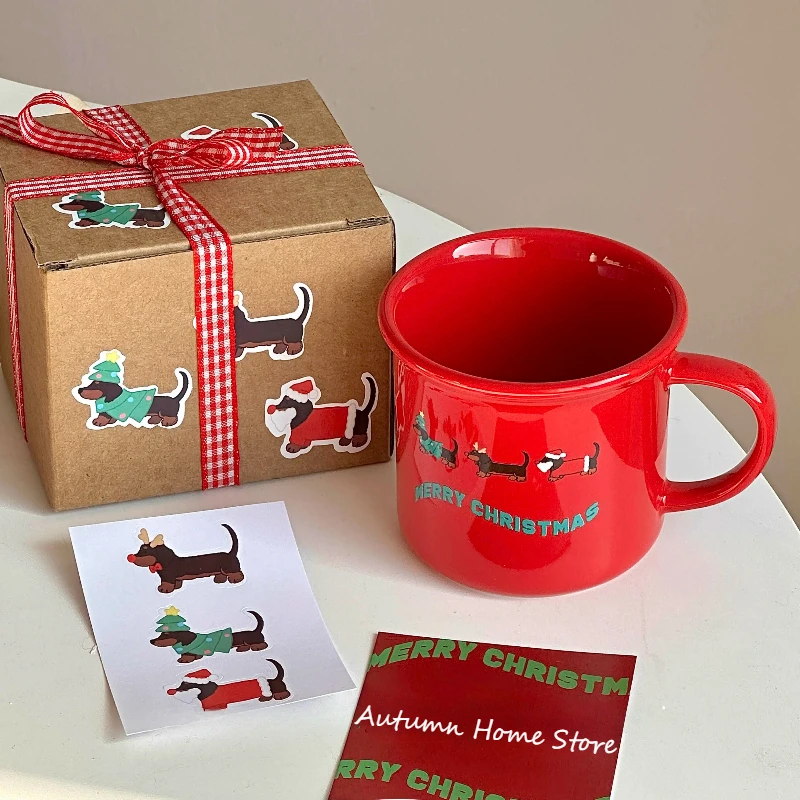 Original-Christmas-Sausage-Dog-Ceramic-Mug-Cute-Cartoon-Little-Red-Cup ...