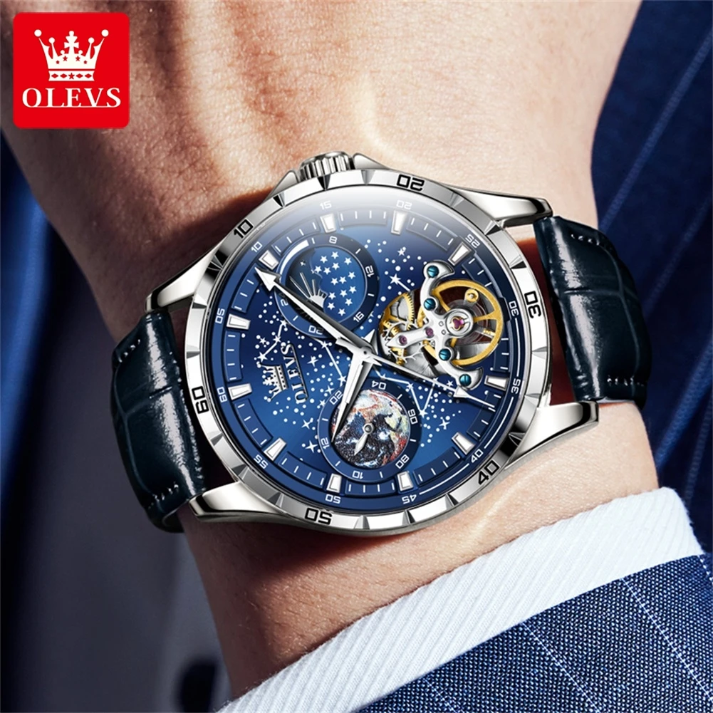 OLEVS-6689-Original-Blue-Starry-Sky-Automatic-Watch-for-Men-Tourbillon ...