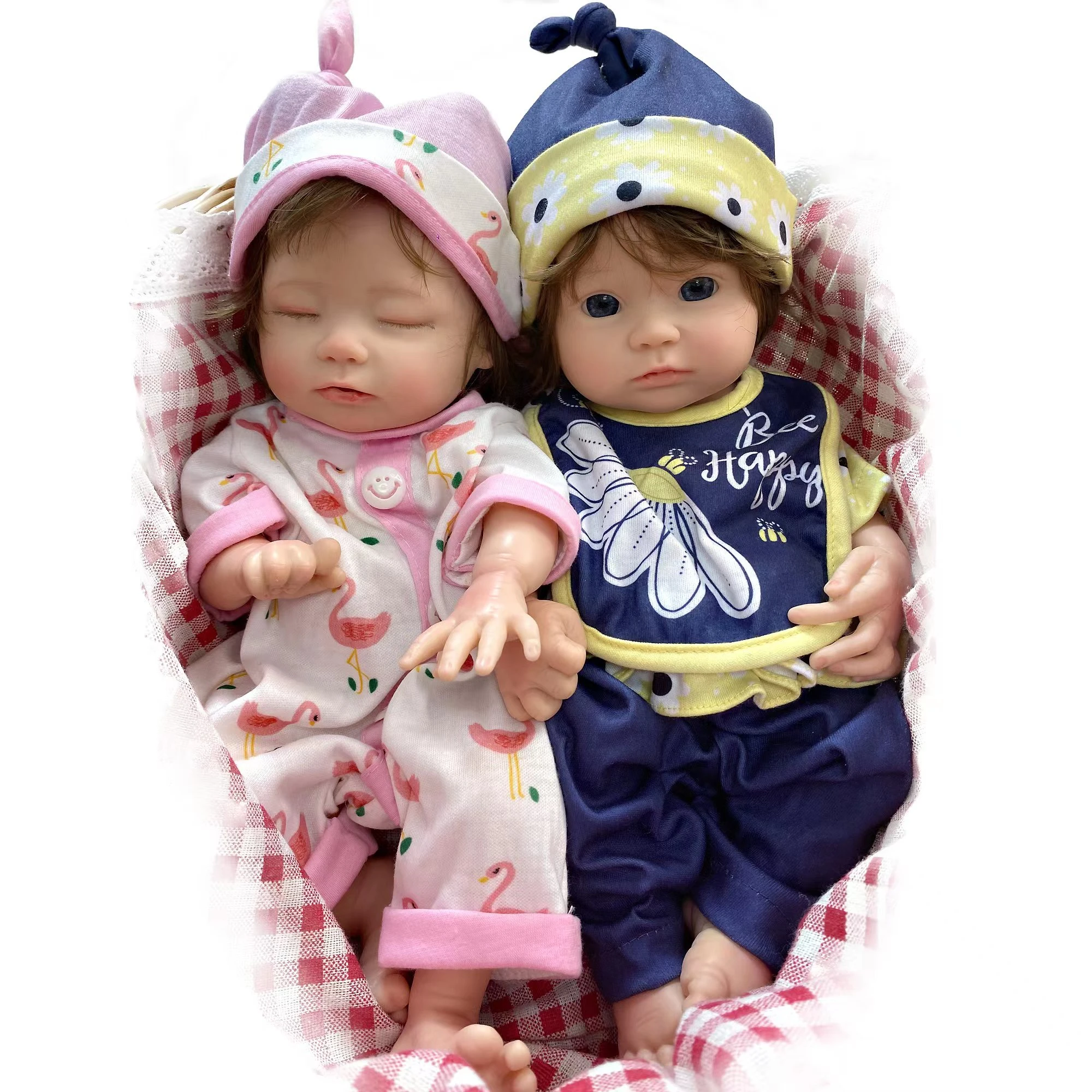 35CM Twins Bebe Reborn Full Solid Silicone Doll Painted Can Drink Milk ...