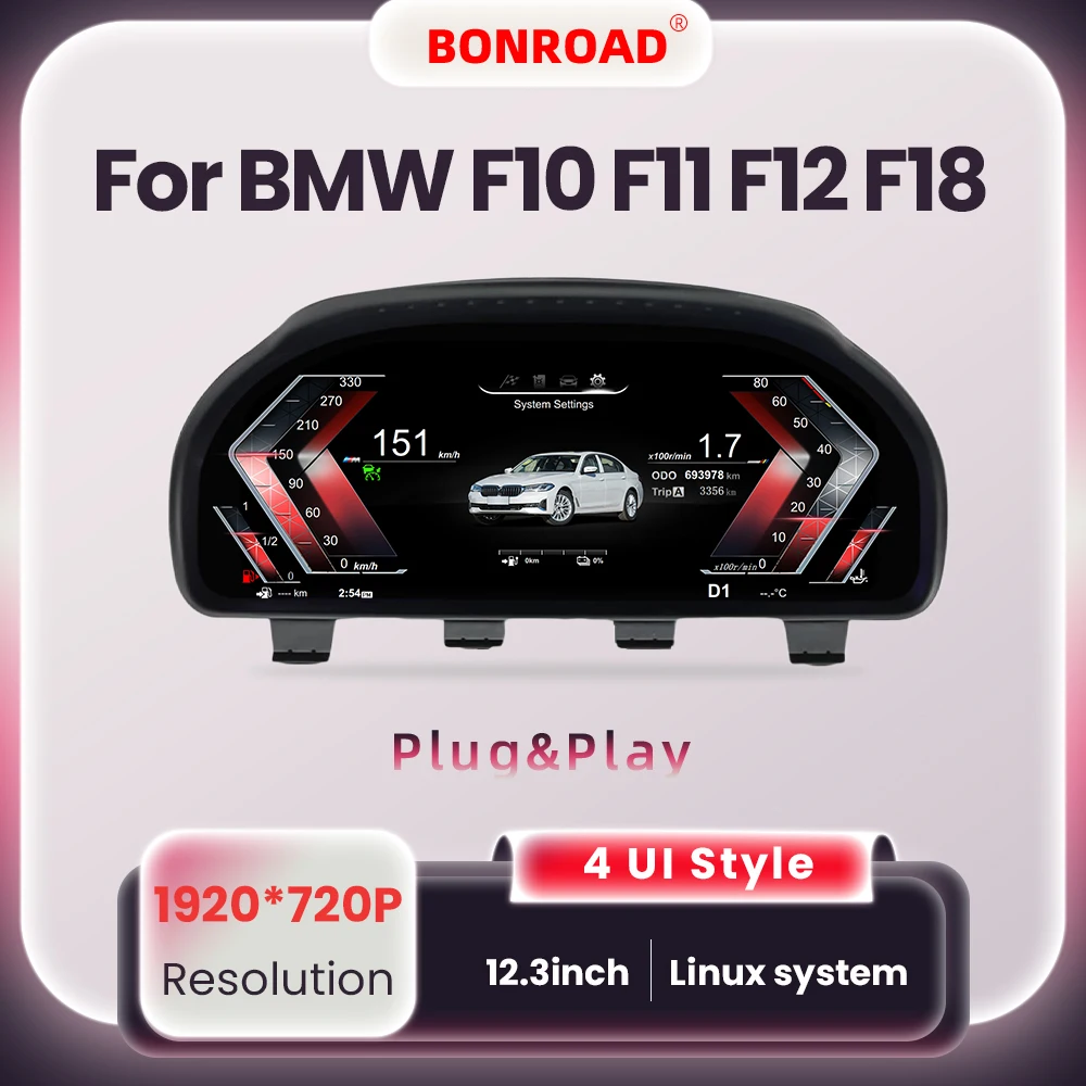 BONROAD Linux 12.3 ''1920*720P Car Dashboard Speedometer Pane Display ...