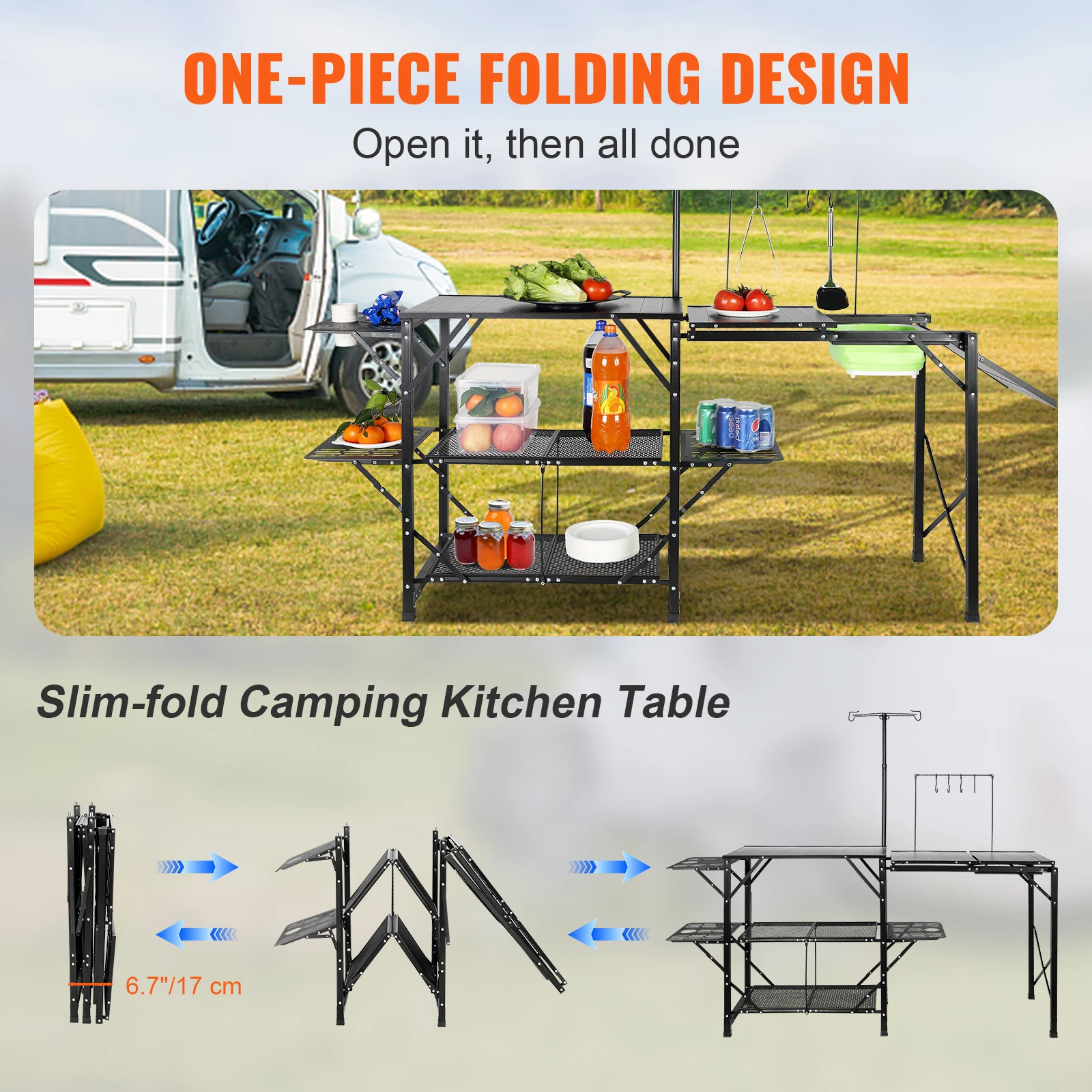 Portable Camping Kitchen Table with Sink