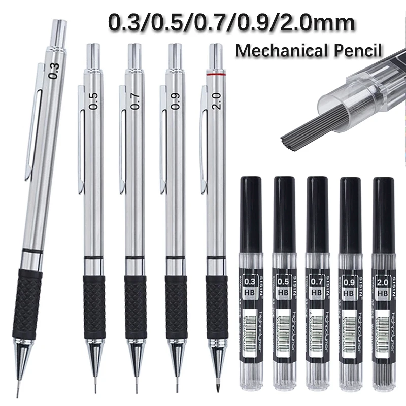 0.3 0.5 0.7 0.9 2.0mm Metal Automatic Pencil with Protective Cover HB ...