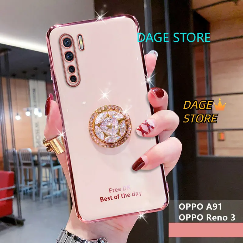 Para oppo a91/reno 3/f15 galvanizado caso do telefone bling cristal ...