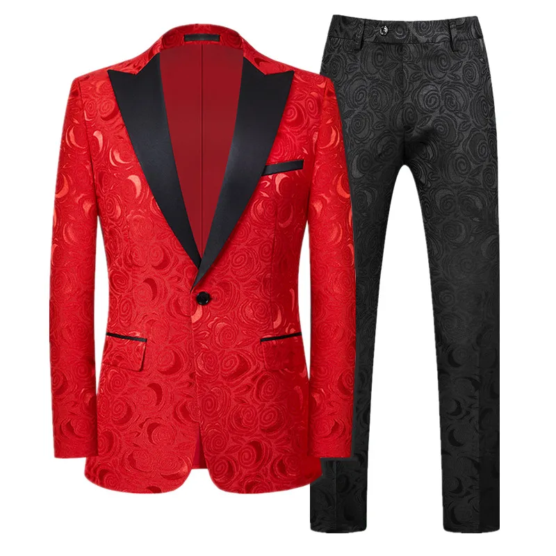 High-End-Gentleman-Jacquard-Suit-Men-Clothing-Red-Black-White-Fashion ...