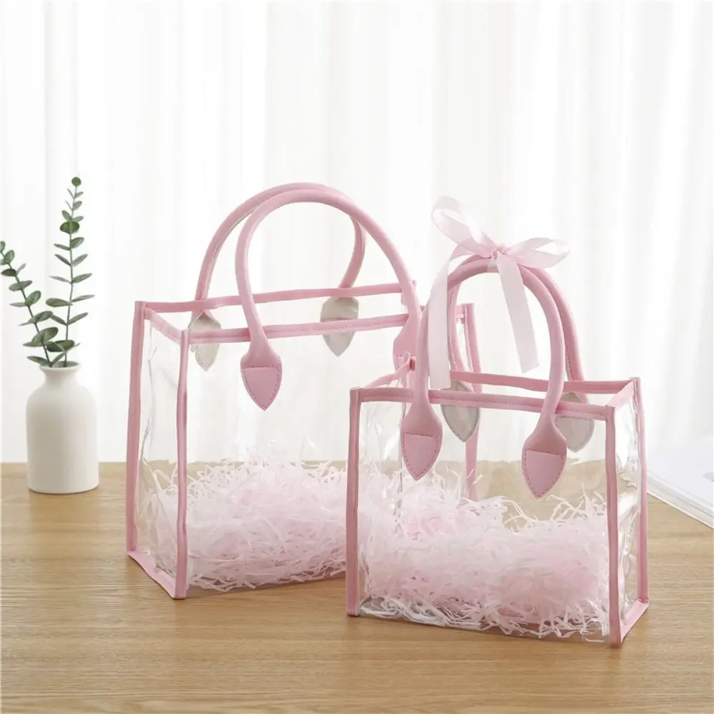 Transparent Gift Bag Fashion Pink White Waterproof Shopping Bags PU ...