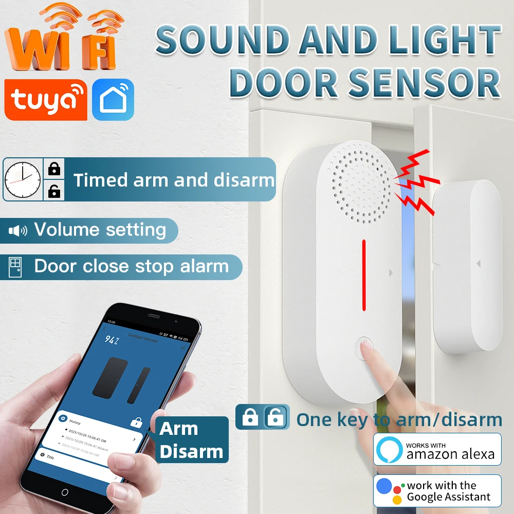 Tuya Wifi Open Door Window Sound Alarm Detector Sensor Timing Arm Disarm Open & Closed Anti ...