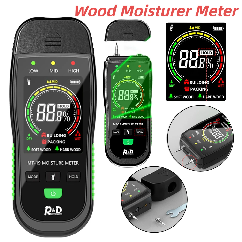MT19C-Wood-Moisture-Meter-Wall-Water-Tester-Digital-Humidity-Meter-Two ...
