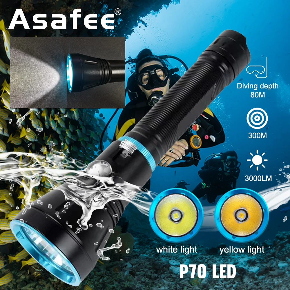 Asafee-A16-80M-Underwater-XHP70-Diving-Flashlight-3000-lumens-300M ...
