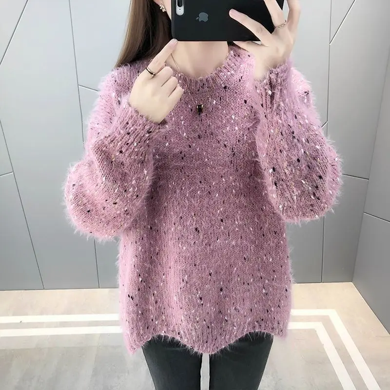 Women's New Knitted Sweater with Velvet Thickened Fat Girl Large Size ...