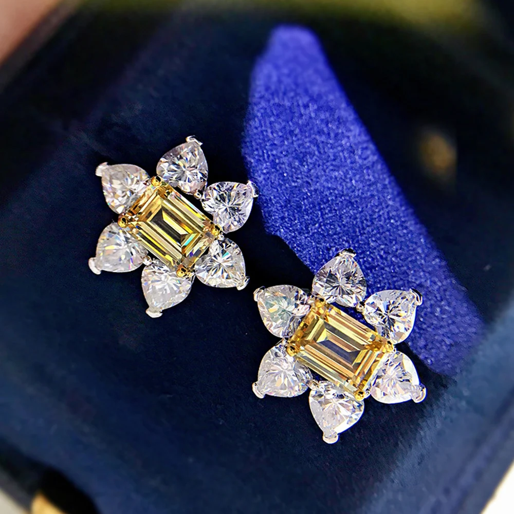 Huitan-Yellow-Cubic-Zirconia-Stud-Earrings-Aesthetic-Flower-Shaped ...