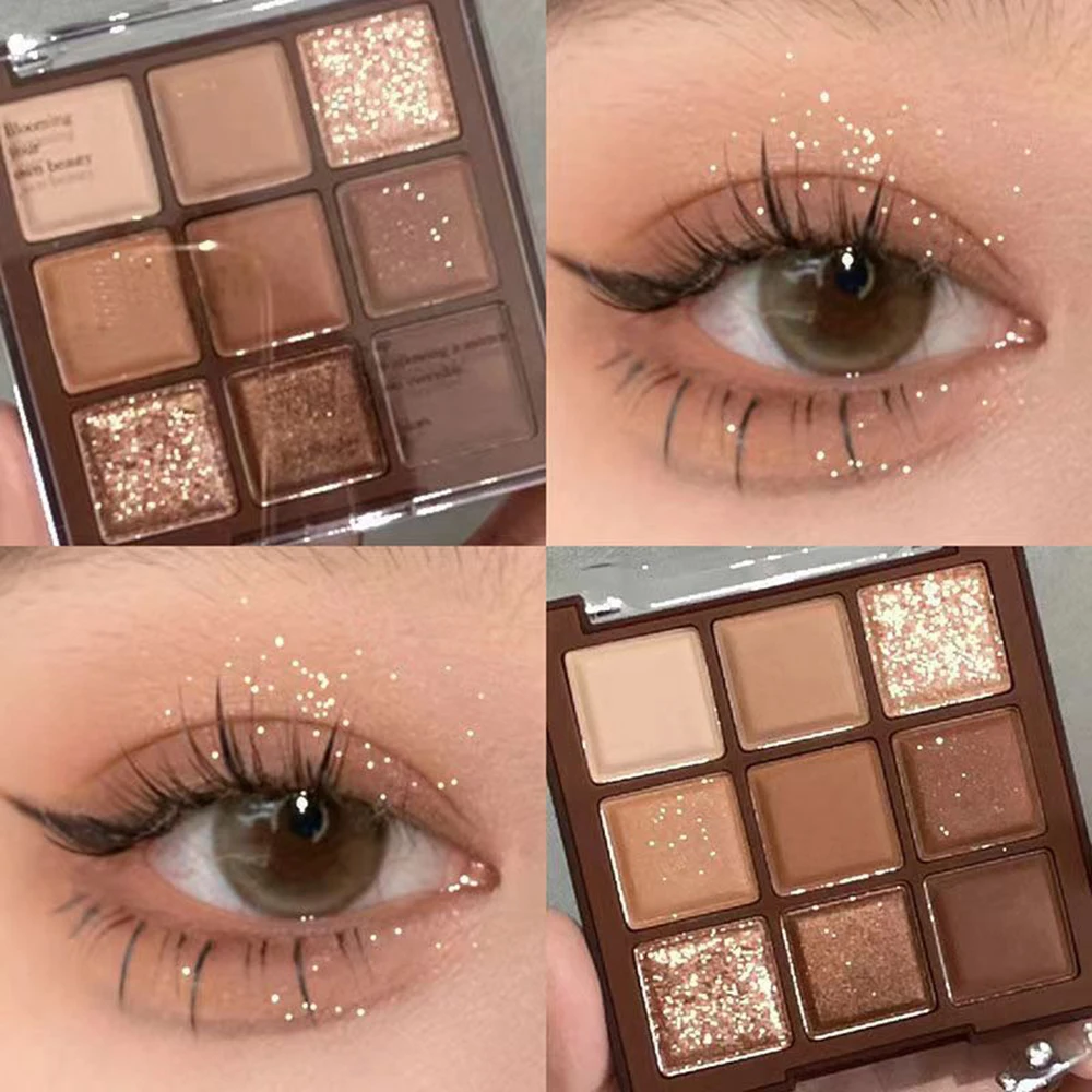 9 Colors Glitter Eyeshadow Palette Pearlescent Matte Earth Color ...