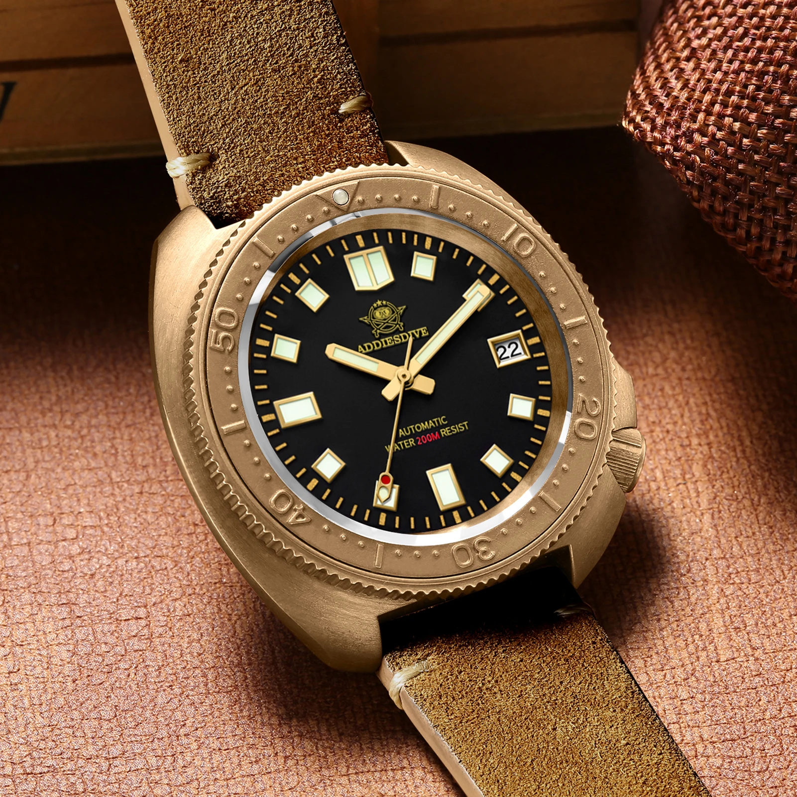 ADDIESDIVE AD2104 Retro Men's Watch CUSN8 Bronze Case Sapphire ...