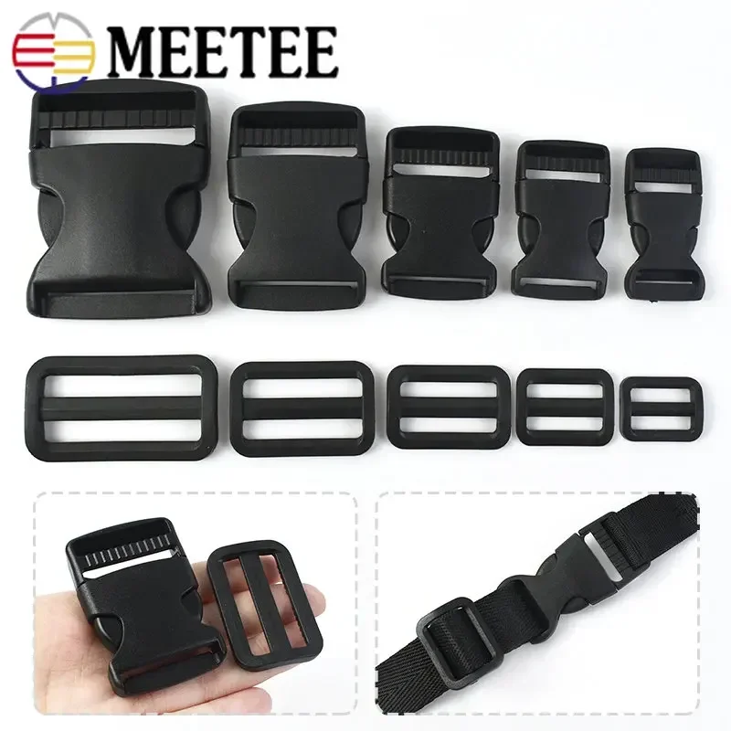 10Set-Black-Plastic-Buckle-Side-Release-Buckles-Tri-Glide-Adjuster ...