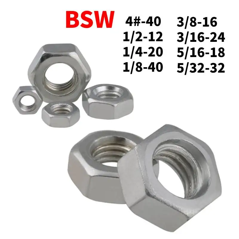 100-50-10pcs-White-Zinc-Hex-Hexagon-Nuts-British-Standard-BSW-Hex-Nut ...