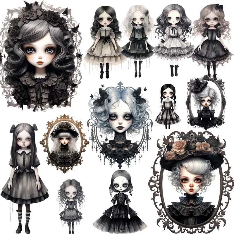 12Pcs/Pack Gothic Black Dress Doll Sticker DIY Craft Scrapbooking Album ...