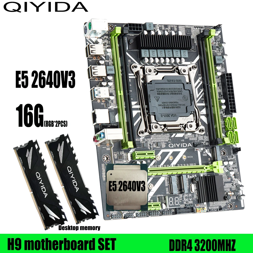 QIYIDA-Conjunto de placa base E5H9 LGA 2011-3 con Intel Xeon E5 2640 V3 CPU 16GB(2*8G) DDR4 ...
