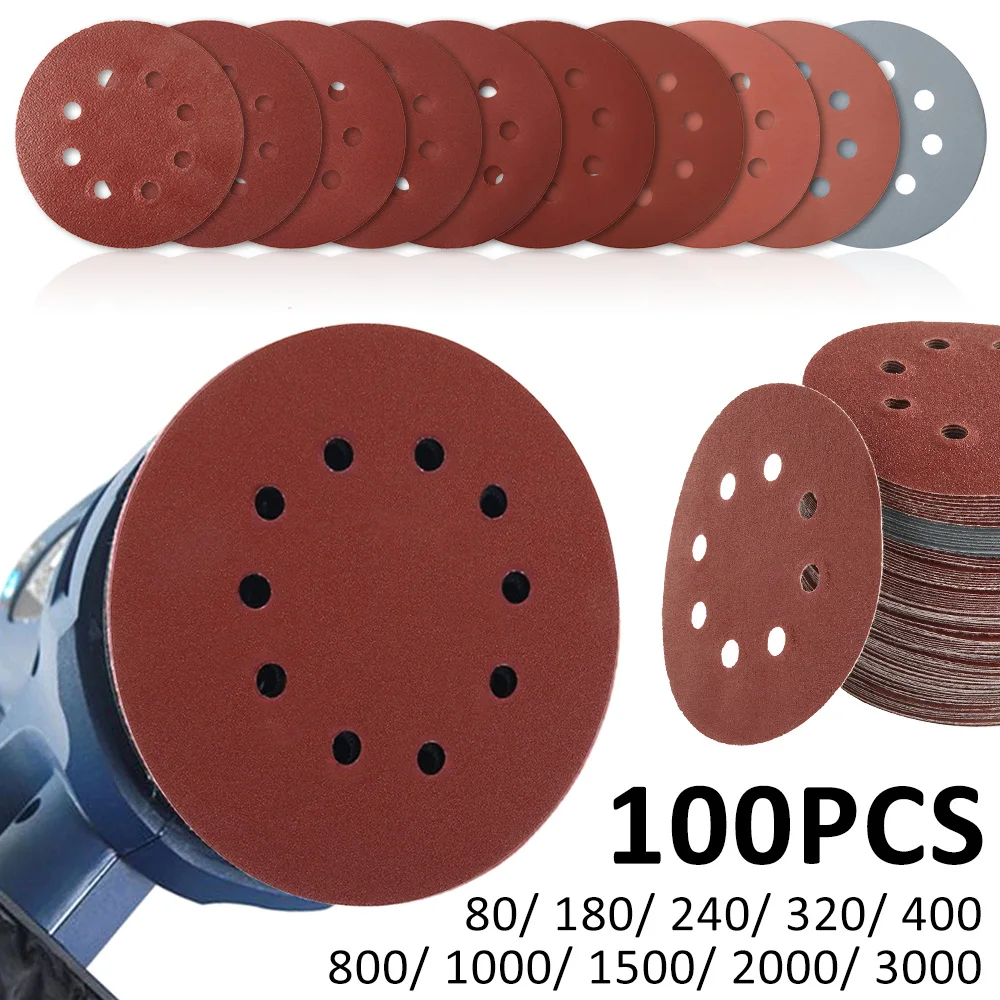 100Pcs-5inch-Sandpaper-8-Hole-80Grit-3000Grit-Mixed-Sanding-paper-Round ...