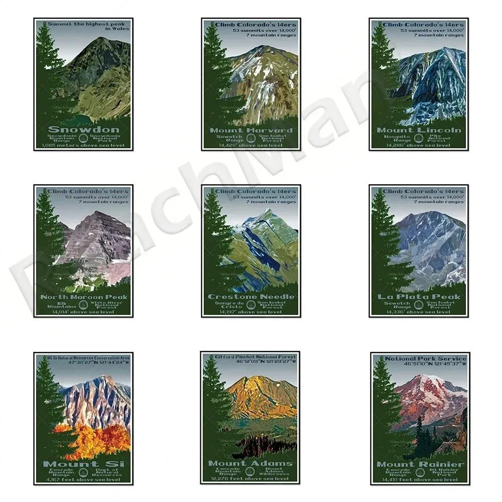 Mountain-peak-poster-Capitol-Peak-Mount-Jefferson-North-Maroon-Peak ...