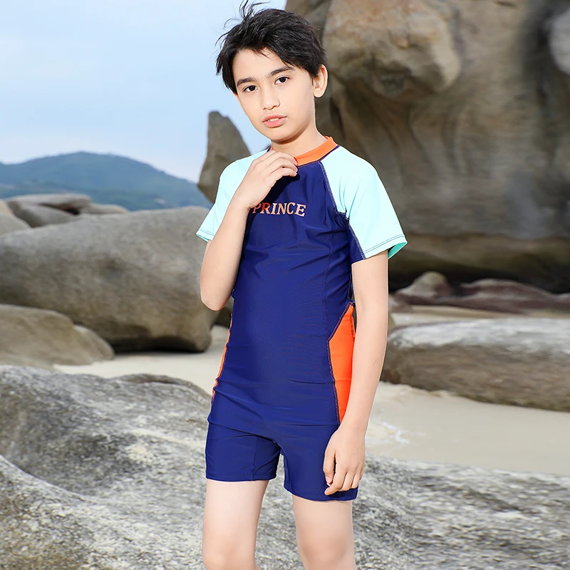 2024-Boys-Swimware-one-piece-Swimsuits-Half-Sleeved-Pants-With-A-Cap ...