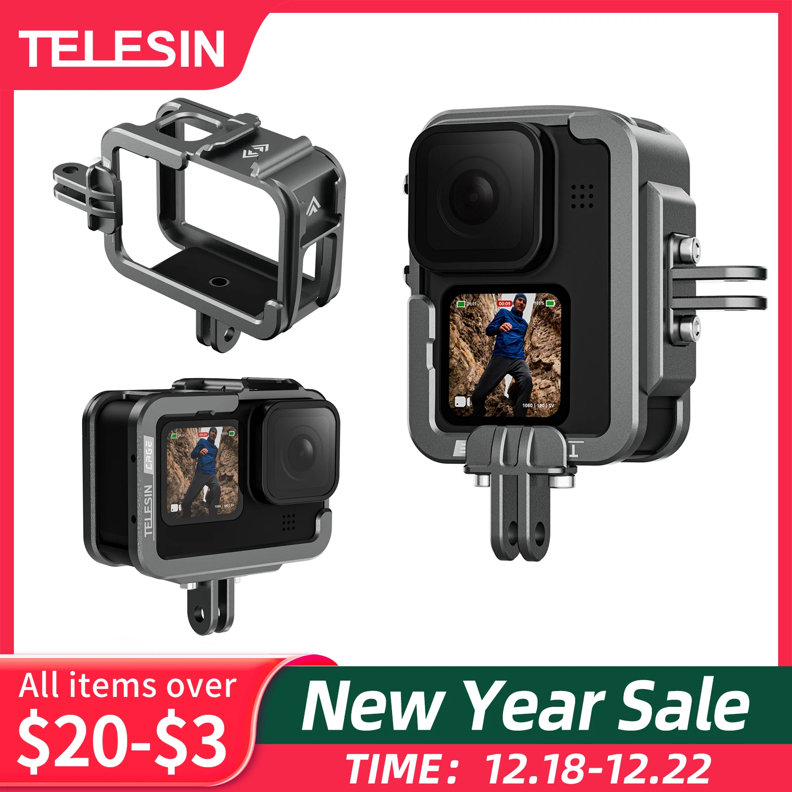 TELESIN-Aluminium-Alloy-Frame-Case-For-GoPro-9-10-11-12-Double-Clod ...