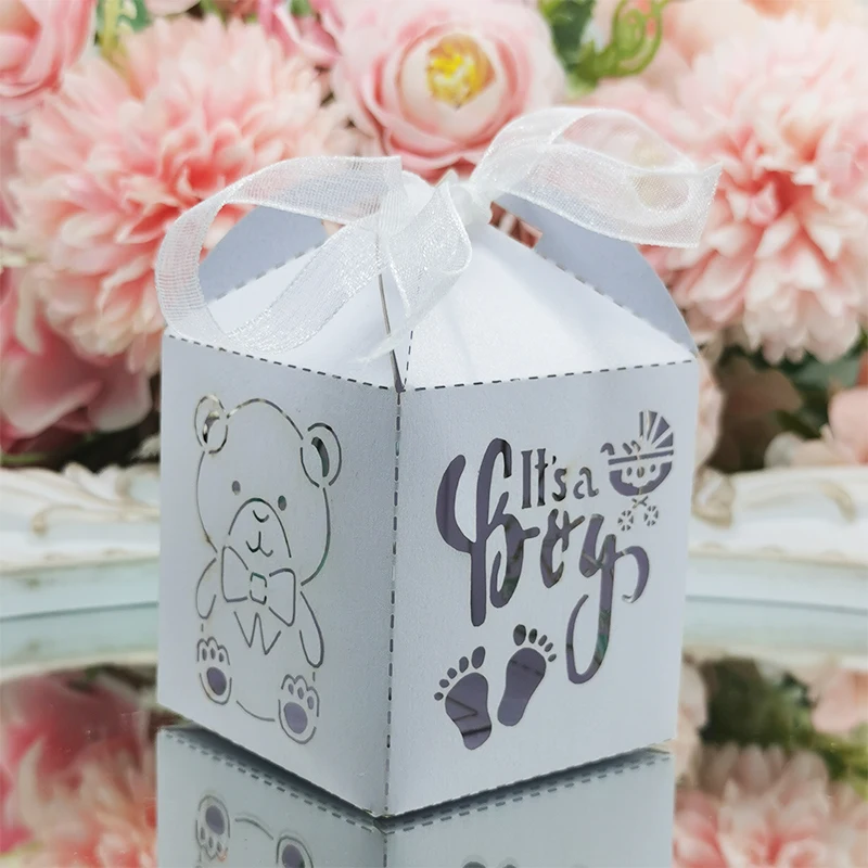 100pcs Teddy Bear Candy Box For Baby Shower Boy Paper Treat Goodies Bag ...
