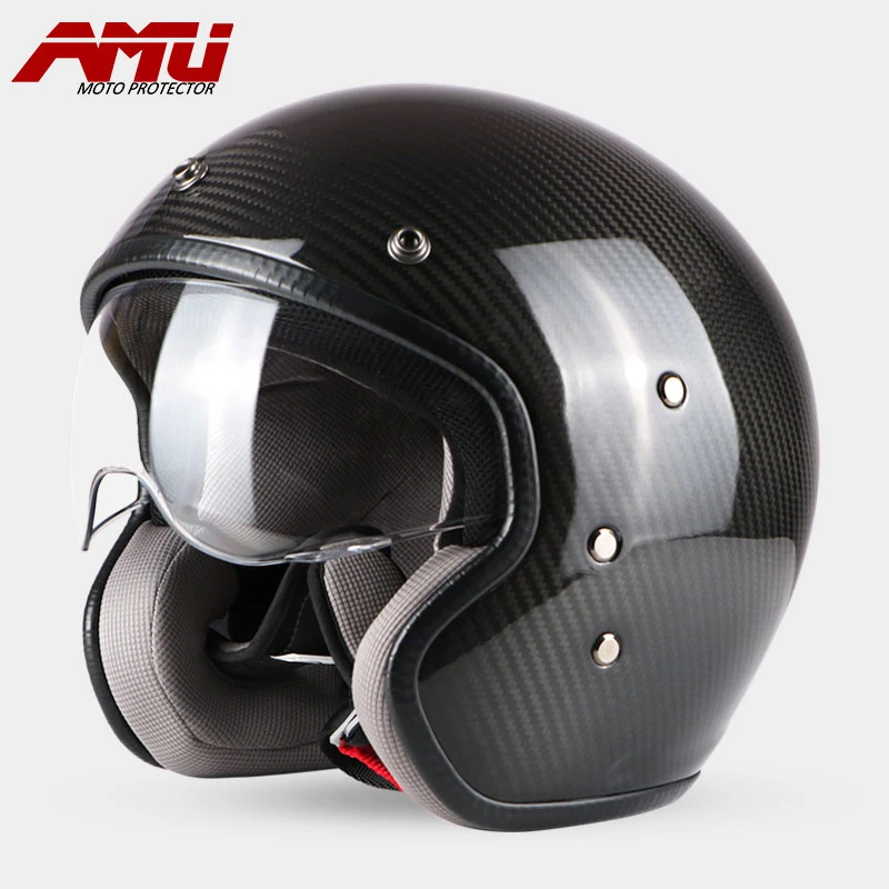 AMU-Motorcycle-Carbon-Fiber-Helmet-Open-Face-Motorbiker-Retro-Vintage ...