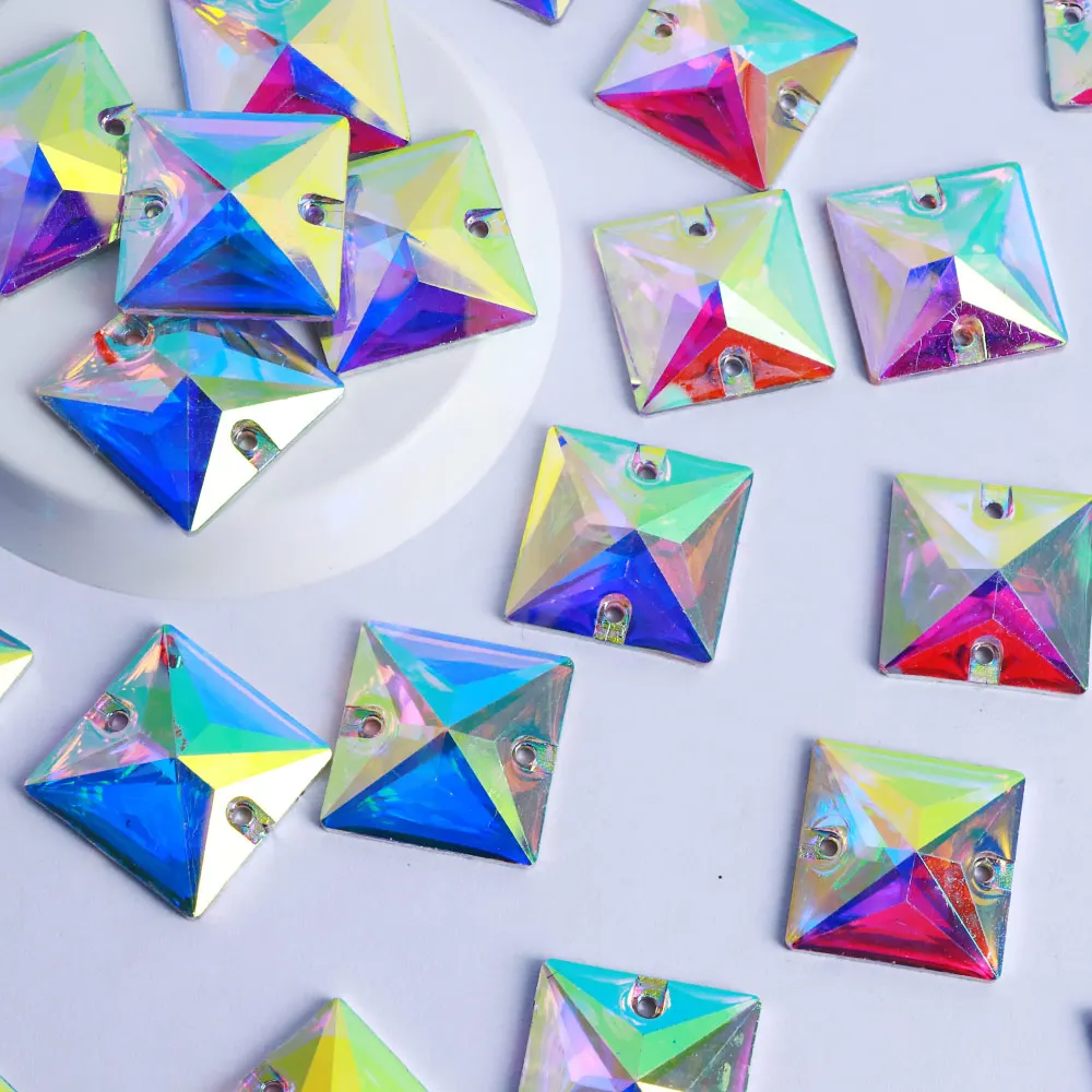 100Pcs 10MM 22MM Square Shape Resin Sew On Rhinestone Glitter Point ...