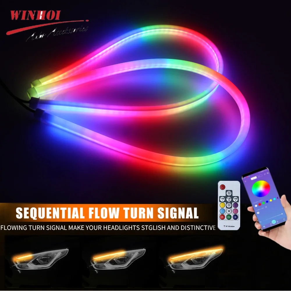 2PCS-RGB-Car-Led-Strip-Lights-Sequential-DRL-Daytime-Running-Lights ...