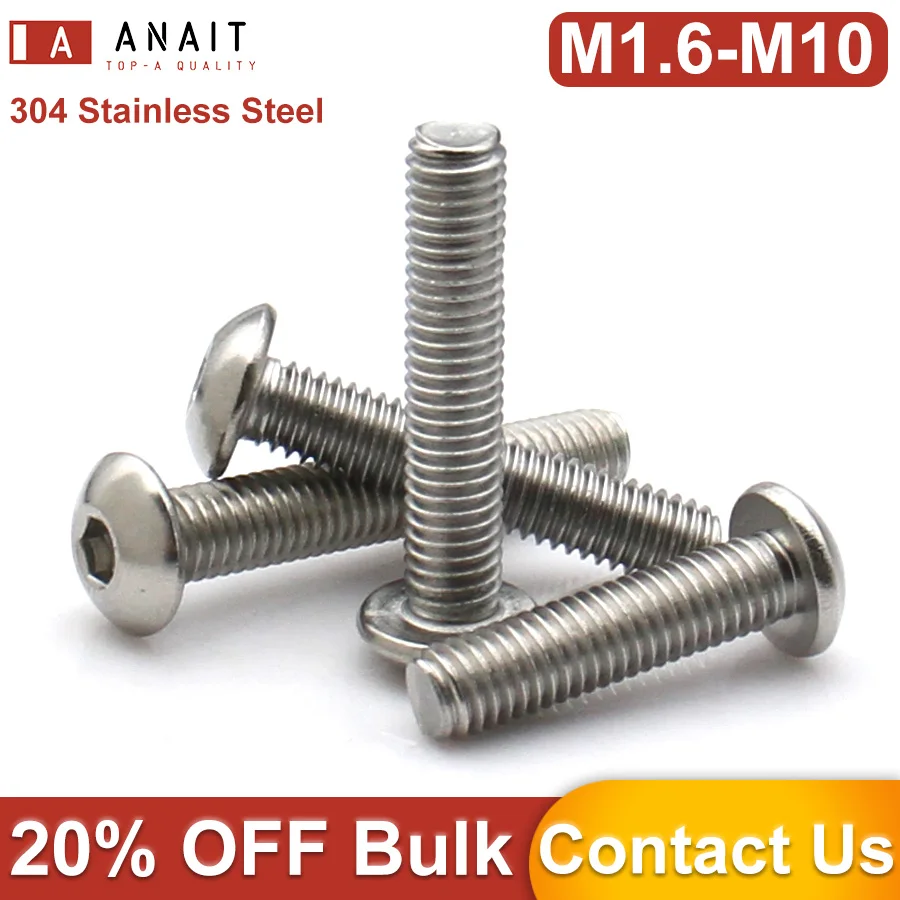 2-100Pcs M1.6 M2 M2.5 M3 M4 M5 M6 M8 M10 304 Stainless Steel Pan Button ...
