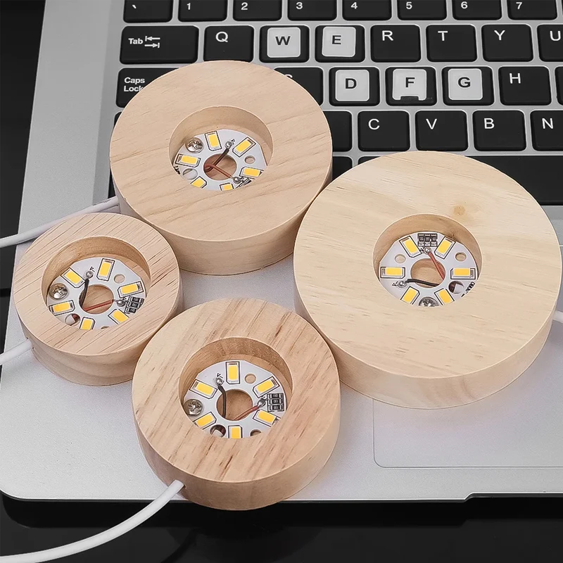 5/6/8/10CM Wooden LED Display Base Light Luminous USB Lamp Holder For ...