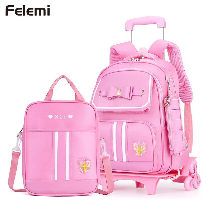 Children-School-bag-set-with-Wheels-Students-Backpack-School-Trolley ...