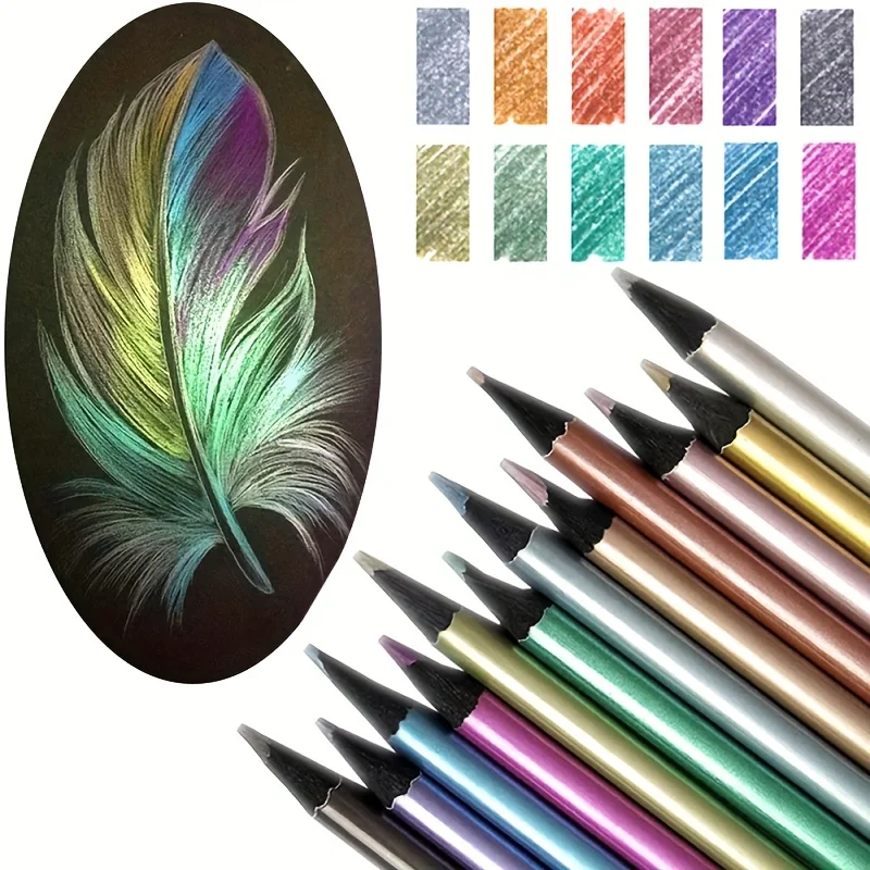 12-Color-Metallic-Pencils-Colored-pencil-Fluorescent-pencil-Coloring ...
