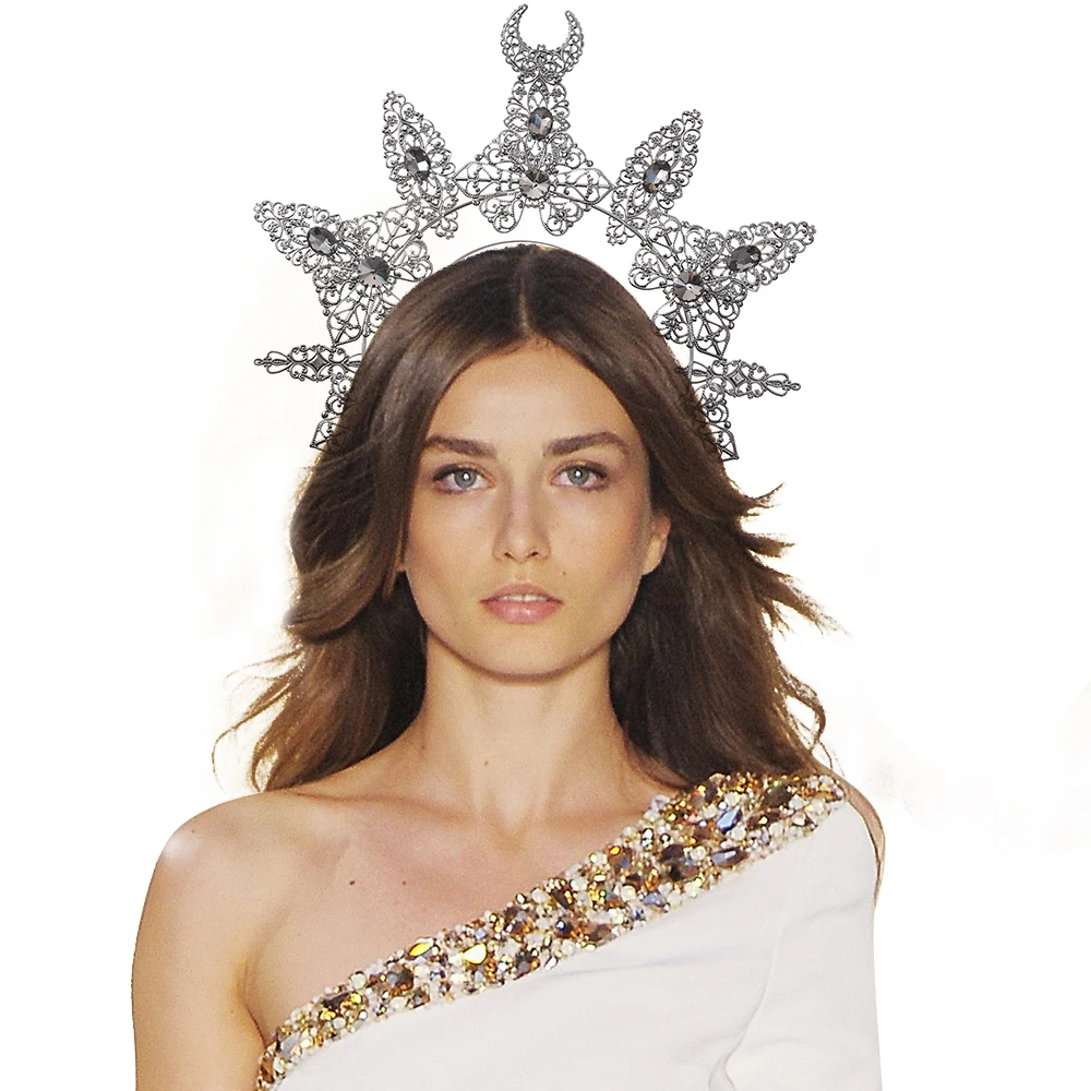 Moon Goddess Halo Crown Headband with Rhinestone Metal Sunburst Costume ...