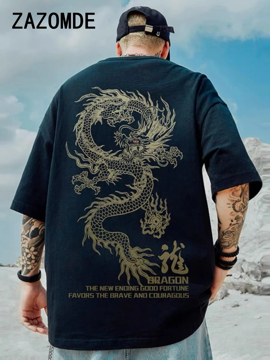 ZAZOMDE Chinese Loong Pattern T Shirt Summer Cotton Man Print Short T ...
