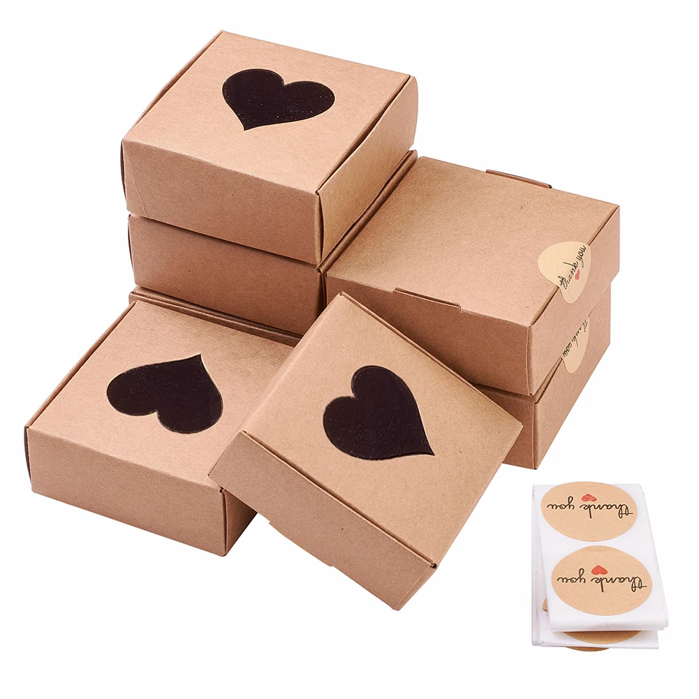 30pcs 3x3 InchPaper Candy Boxes with Heart Window Bakery Box Gift Box ...