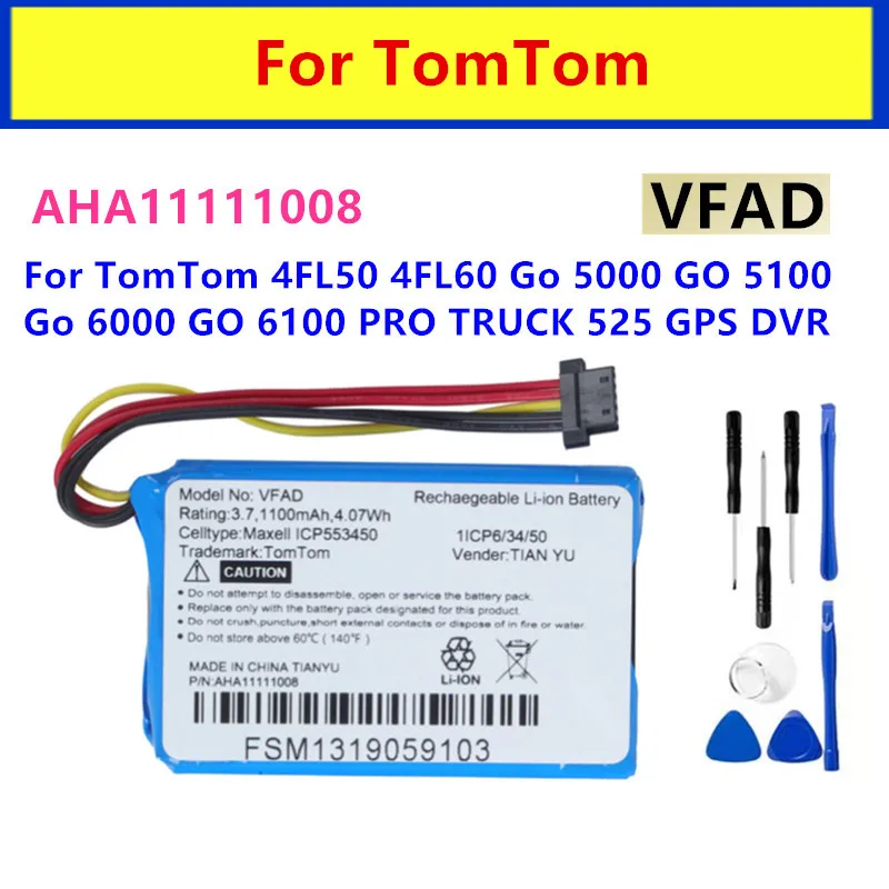 VFAD AHA11111008 Battery 1100mAh GPS Battery For TomTom 4FL50 4FL60 Go ...
