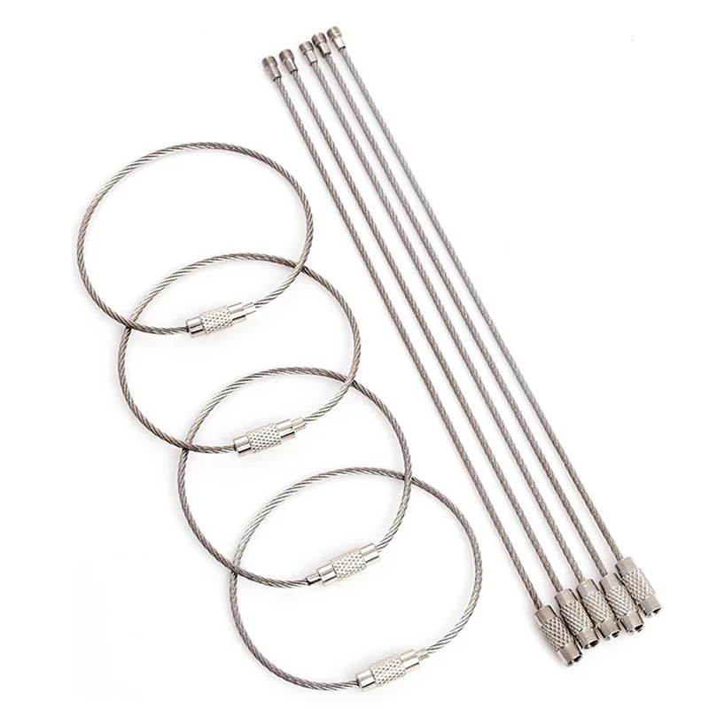 10PCS-EDC-Stainless-Steel-Wire-Keychain-Cable-Rope-Key-Holder-Keyring ...