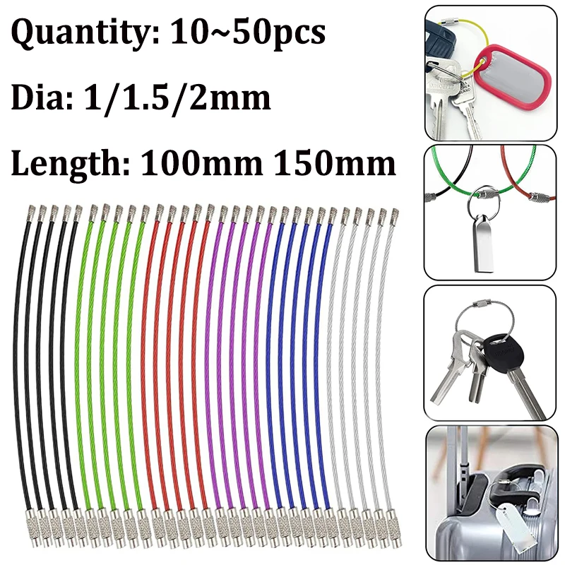 50-10pcs-10-15CM-Stainless-Steel-Keychain-Tag-Rope-Wire-Cable-Loop ...