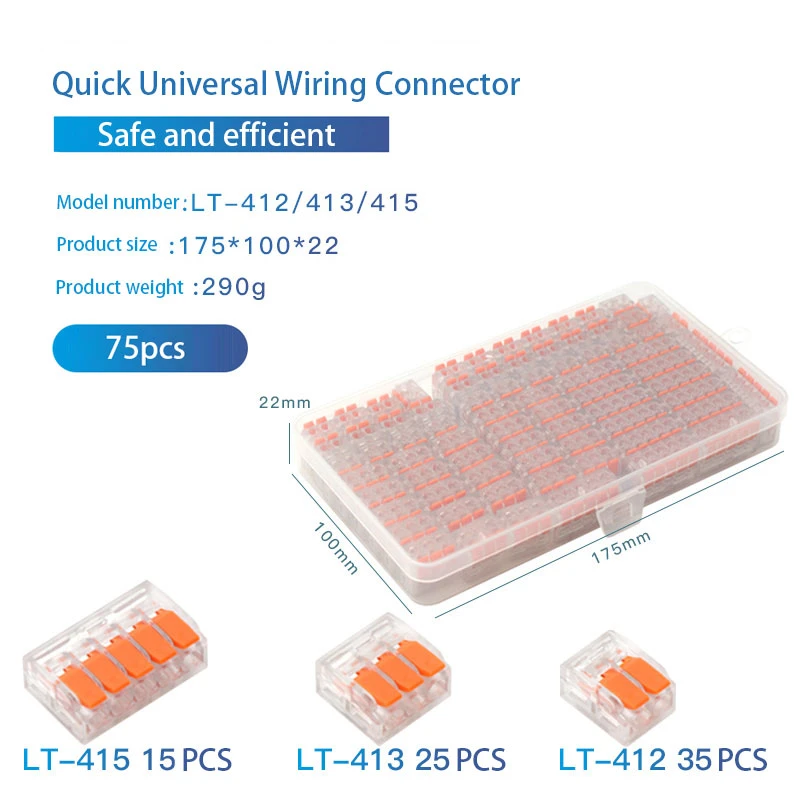 75Pcs Box Electrical Lever Mini Fast Wire Connectors 412/413/415 ...