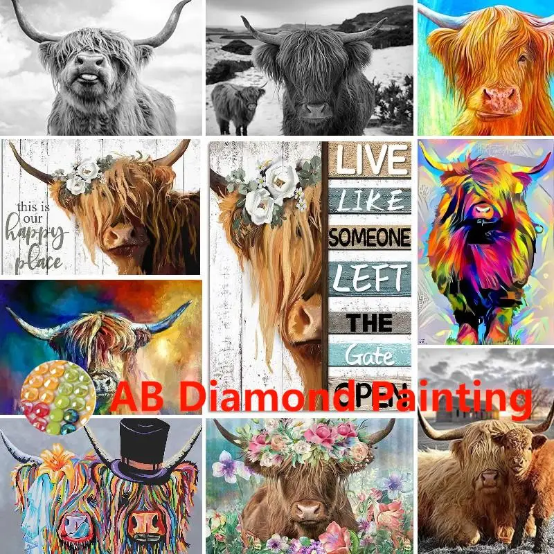 AB-DIY-Diamond-Painting-Scottish-Highland-Cattle-Diamond-Puzzle-Brown ...