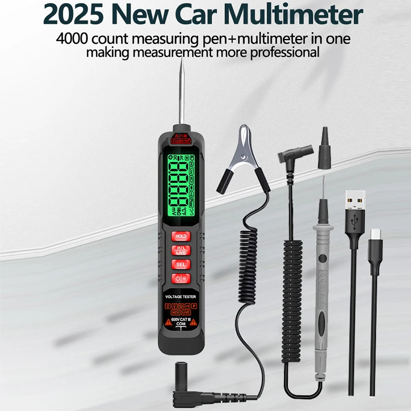 USB Rechargeable Car with Clip Digital Multimeter Pen Type 4000 Counts ...