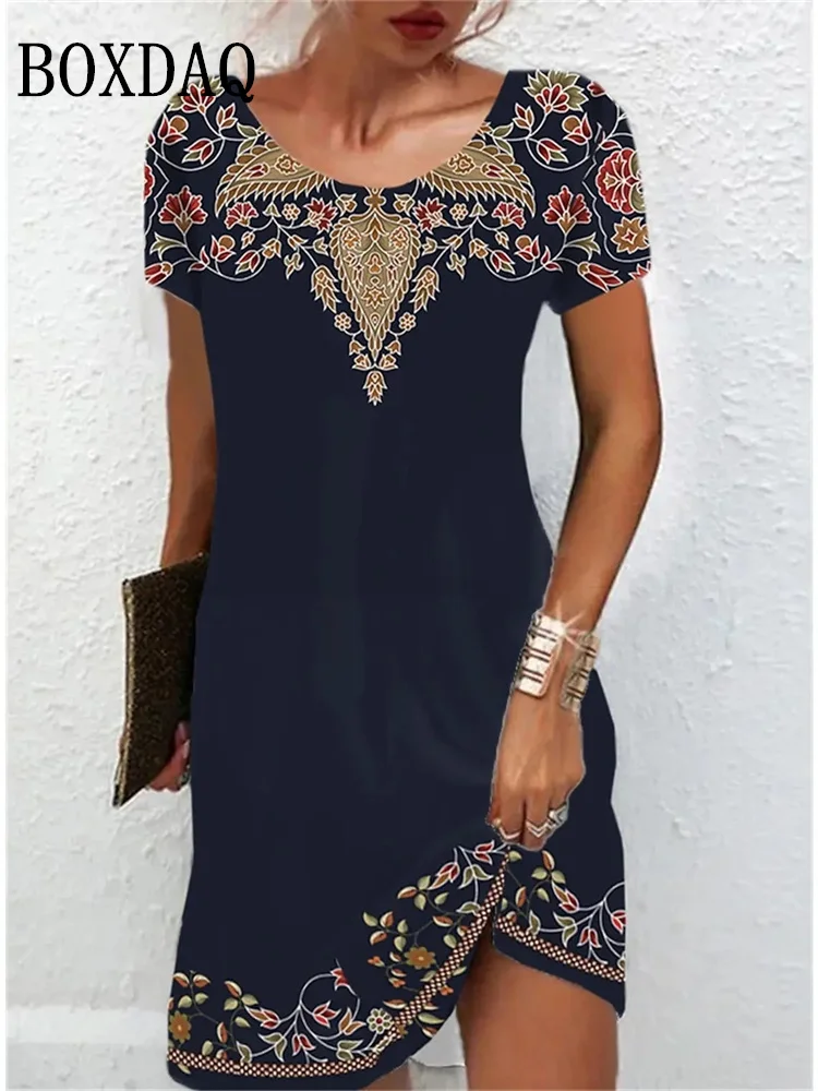 Women-S-Mini-Dress-Ethnic-Style-Vintage-Short-Sleeve-Print-2024-New ...