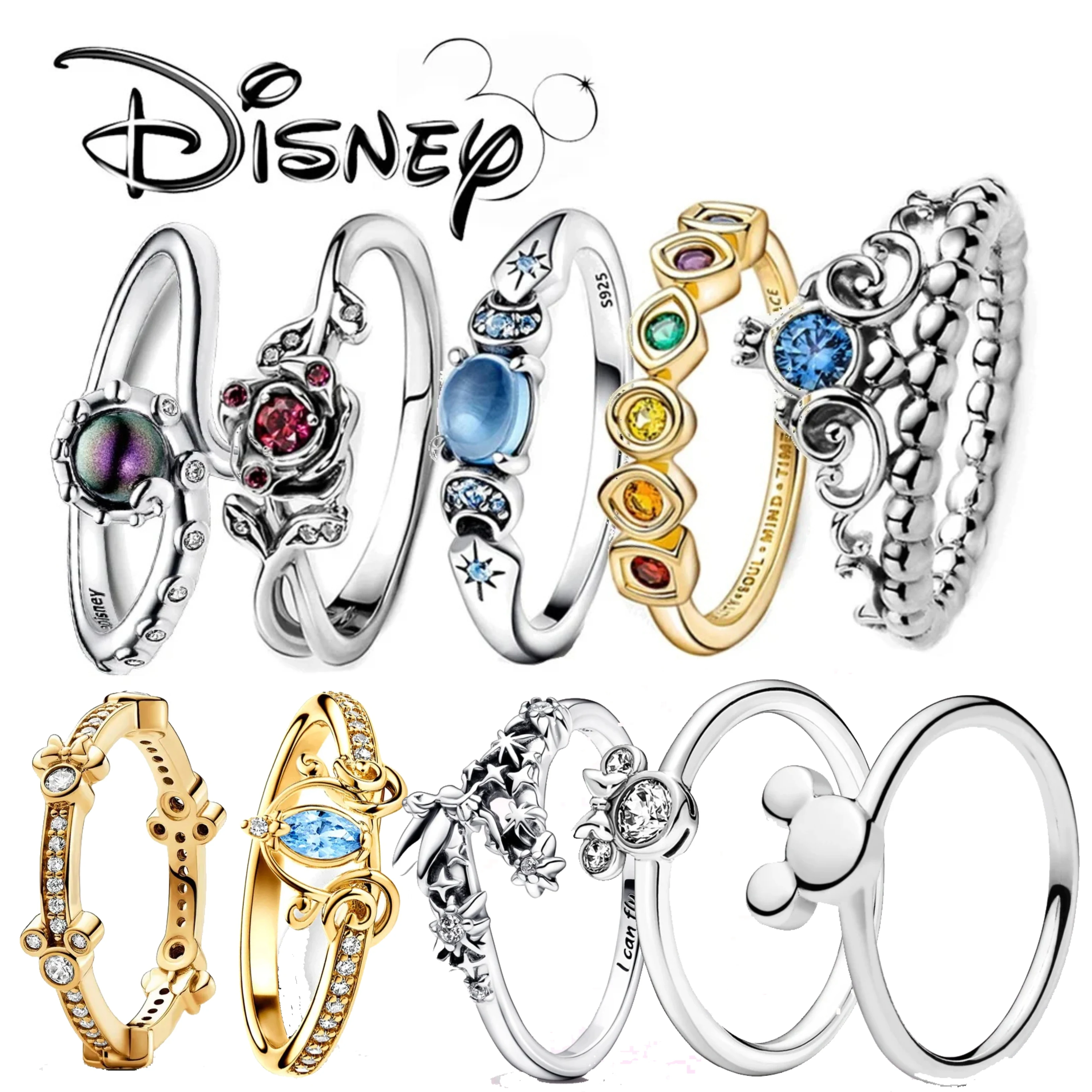 Anillos-de-plata-de-ley-925-de-Disney-Mickey-Minnie-Princesa-carruaje ...