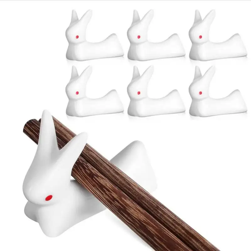 Chopstick Holder Spoon Chopsticks Rest Holder 6pcs Ceramic Rabbit ...