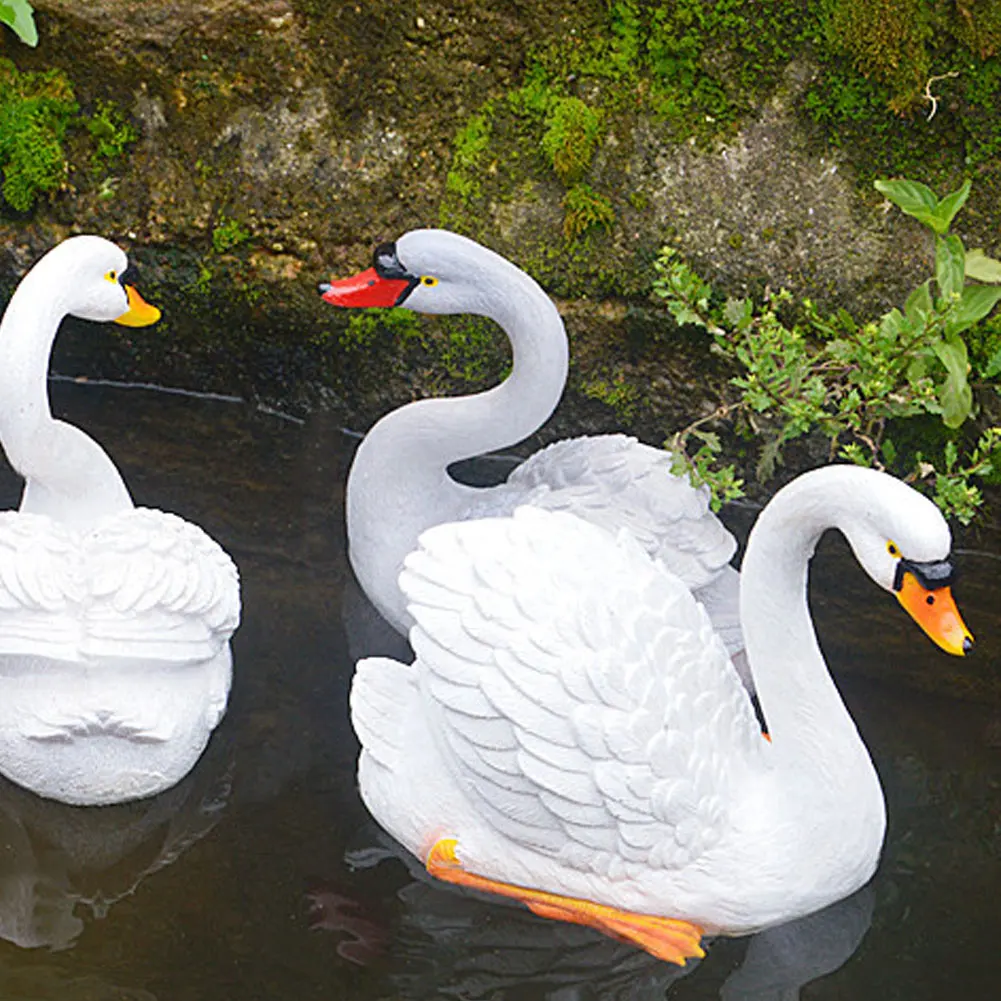Resin Swan Sculpture Floating White Swan Figurine Ornament For Yard ...