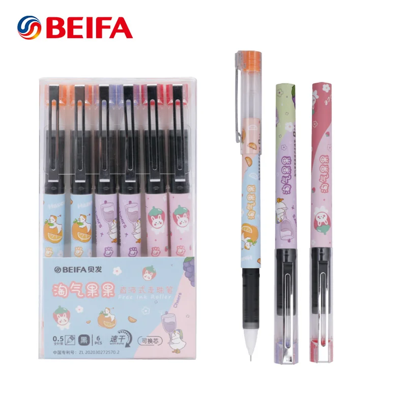 BEIFA-6pcs-Kawaii-Straight-Liquid-Gel-Ink-Pen-Smoothly-Needle-Tip-0-5mm ...