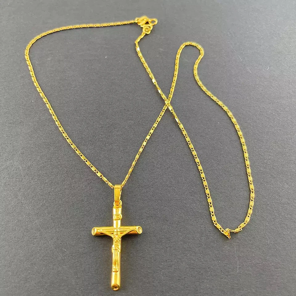 Brand-New-Authentic-24k-Gold-Necklace-Gold-Plated-Cross-Necklace-Women ...