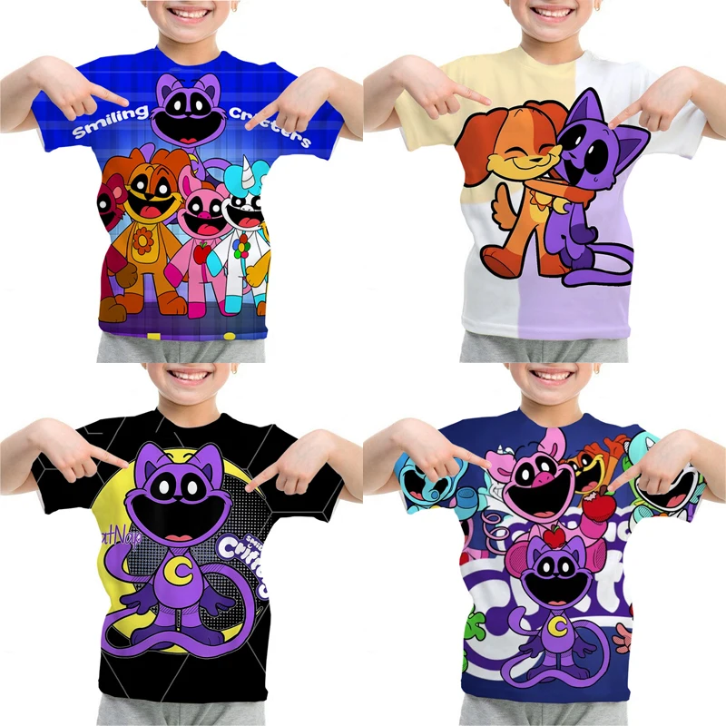Kids-Summer-T-shirt-Smiling-Critters-Print-T-Shirt-Boys-Cartoon-Short ...